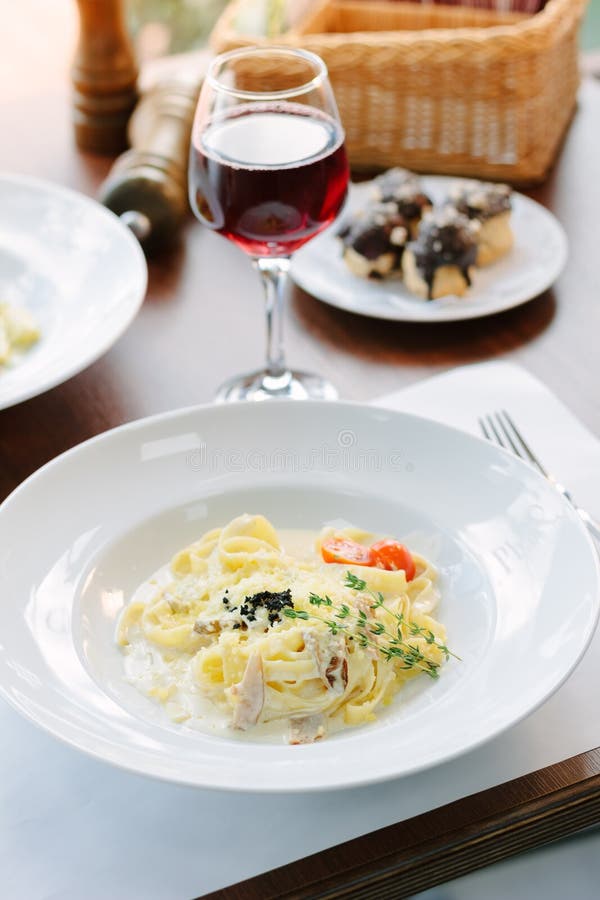 Traditional Italian Pasta with Mushrooms in a Restaurant Stock Image ...