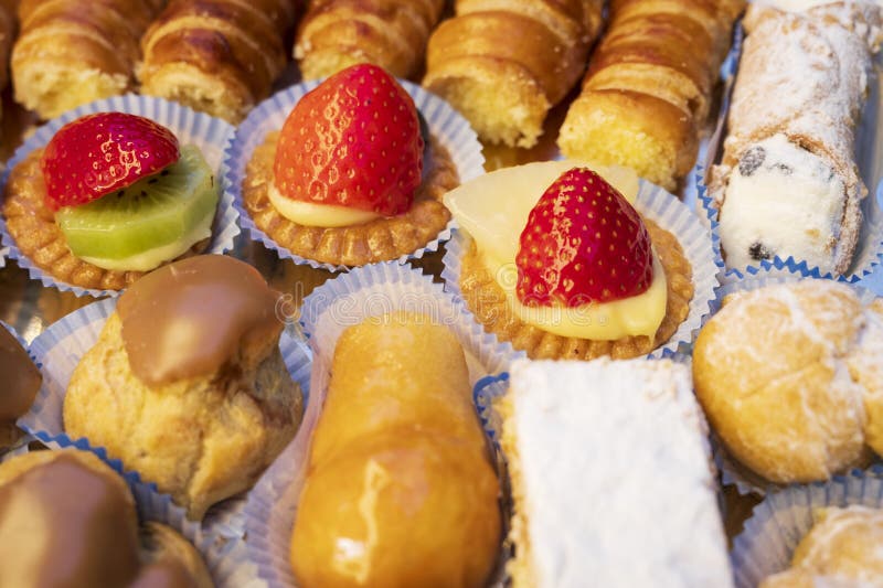 Traditional Italian Pastries Mix in a Tray Stock Photo - Image of ...