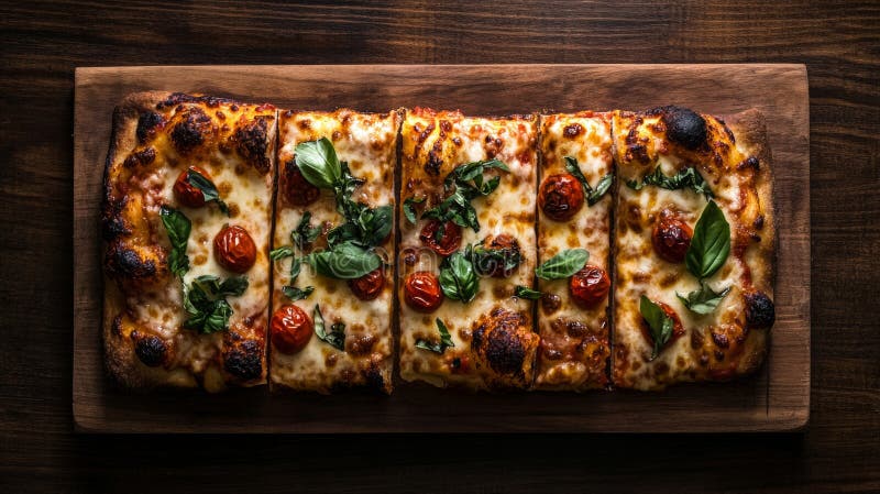 Traditional Italian Pizza Al Taglio with Fresh Basil and Cherry ...