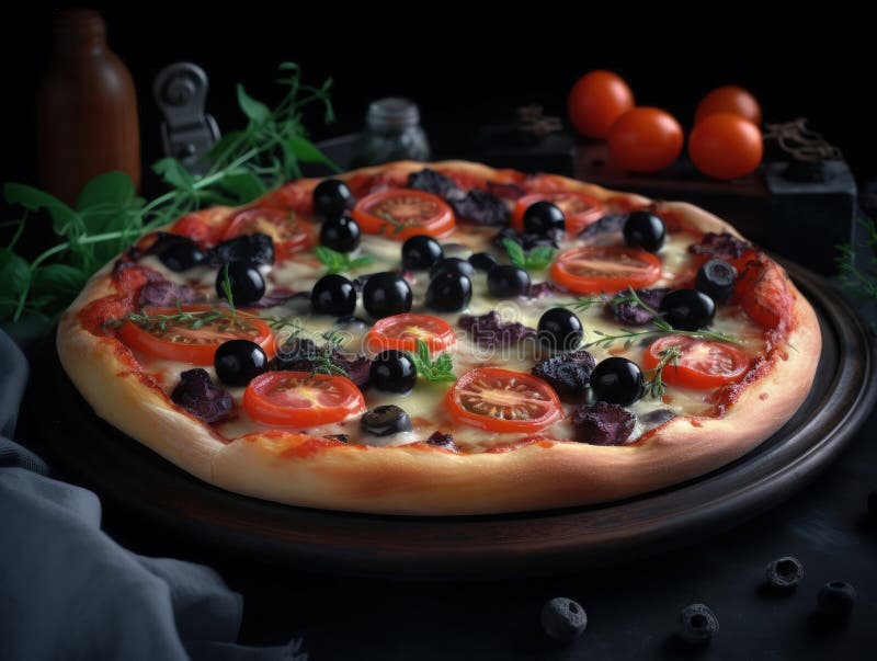 Traditional Italian Pizza on Dark Table. Generative AI Stock ...