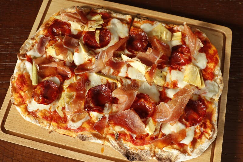 Traditional Italian Pork Ham and Chorizo Mozzarella Pizza Stock Image ...