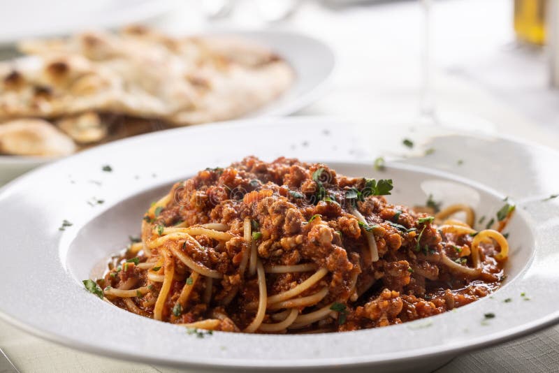 Traditional Italian Spaghetti Bolognese Served in a Plate Stock Photo ...