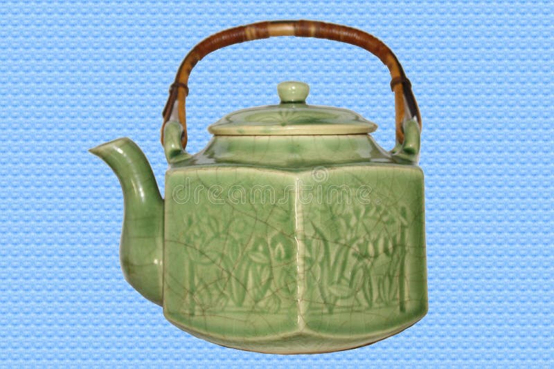 Traditional Jade Teapot with Bamboo Handle Stock Image - Image of ...