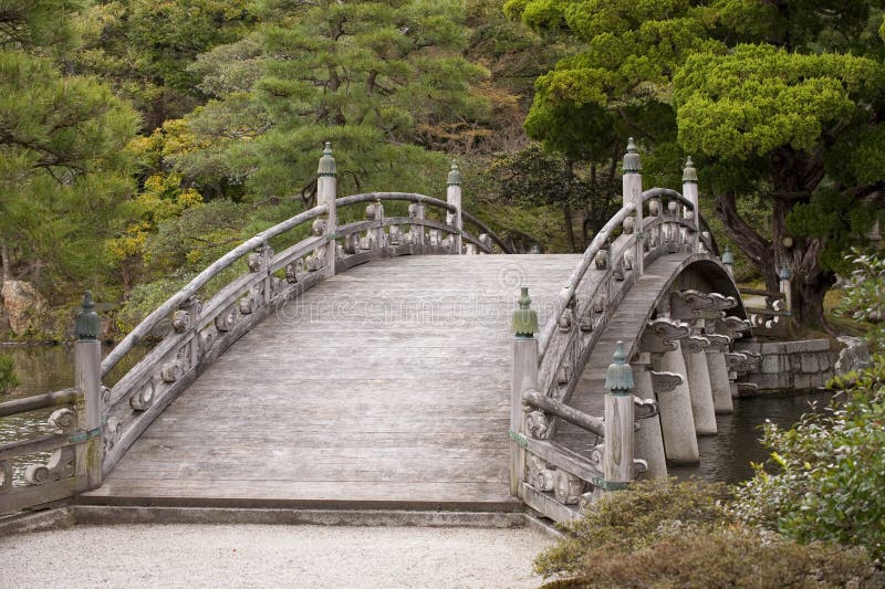 Traditional Japanese Arched Bridge Stock Image - Image of landscaped ...