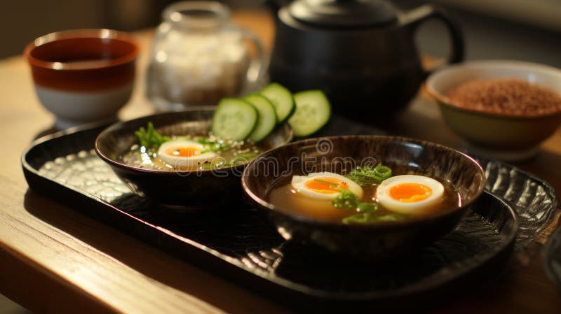 Traditional Japanese Breakfast with Miso Soup Stock Illustration ...