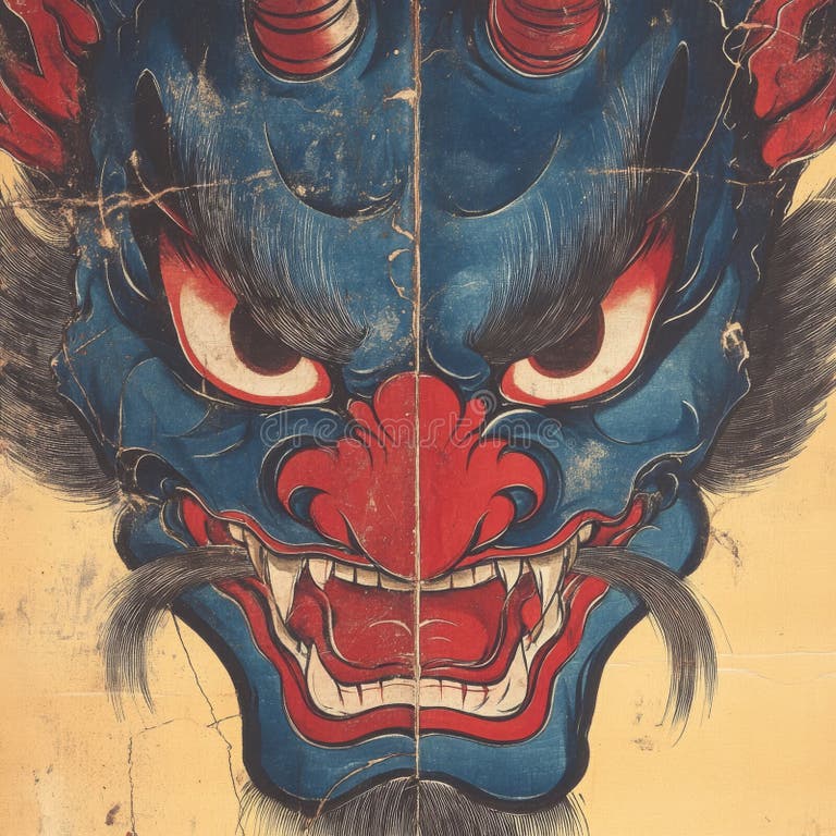 Traditional Japanese Demon Mask Stock Illustration - Illustration of ...