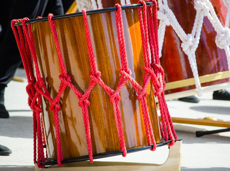 Traditional Japanese Drum with Red Rope Around. Stock Image - Image of ...