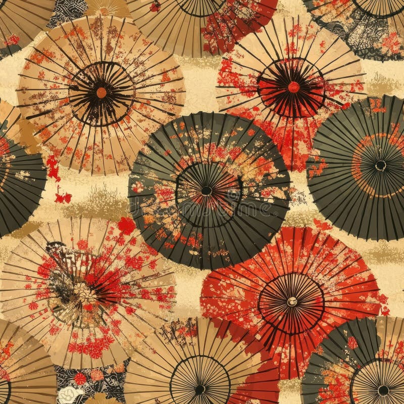 Traditional Japanese Fans Pattern on Vintage Background Stock Image ...