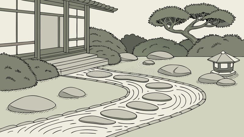 Traditional Japanese Garden Pathway with Stone Lantern, Vector Design ...