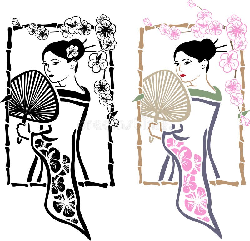 Traditional Japanese Geisha with Fan Stock Vector - Illustration of ...