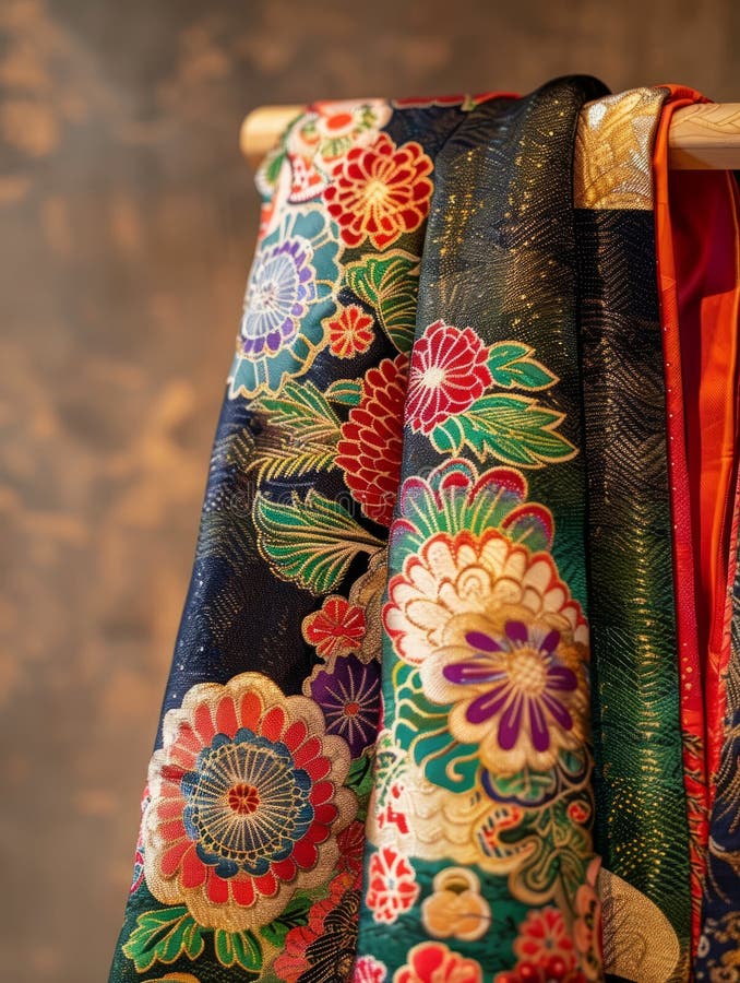 Traditional Japanese Kimono with Colorful Floral Patterns. Stock Image ...