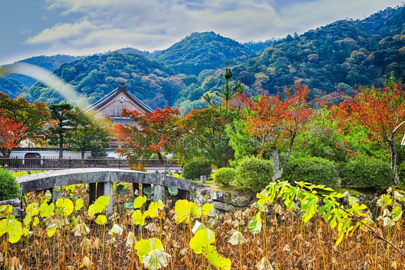 Traditional Japanese Landscape with Shinto Shrine and Red Maple Trees ...