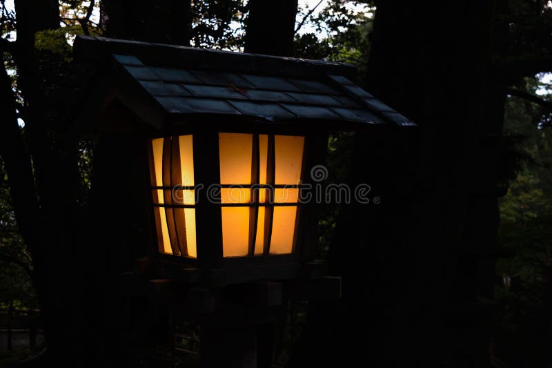 Traditional Japanese Lantern at Night Stock Image - Image of street ...
