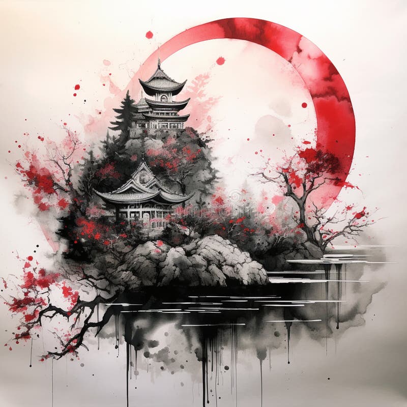 Traditional Japanese Mastery Sumi-e Hand-Drawn Stock Photo - Image of ...