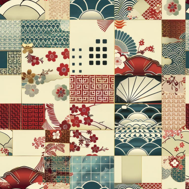 Traditional Japanese Patterns Collage Illustration Stock Photo - Image ...