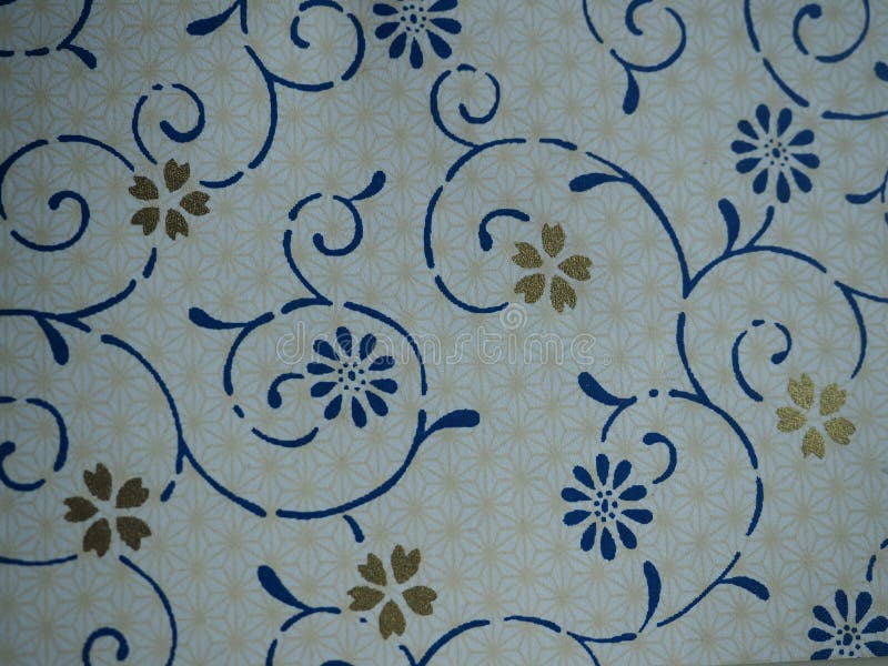 Japanese Traditional Patterns - Floral, Gold, Dark Blue, Pink Stock ...