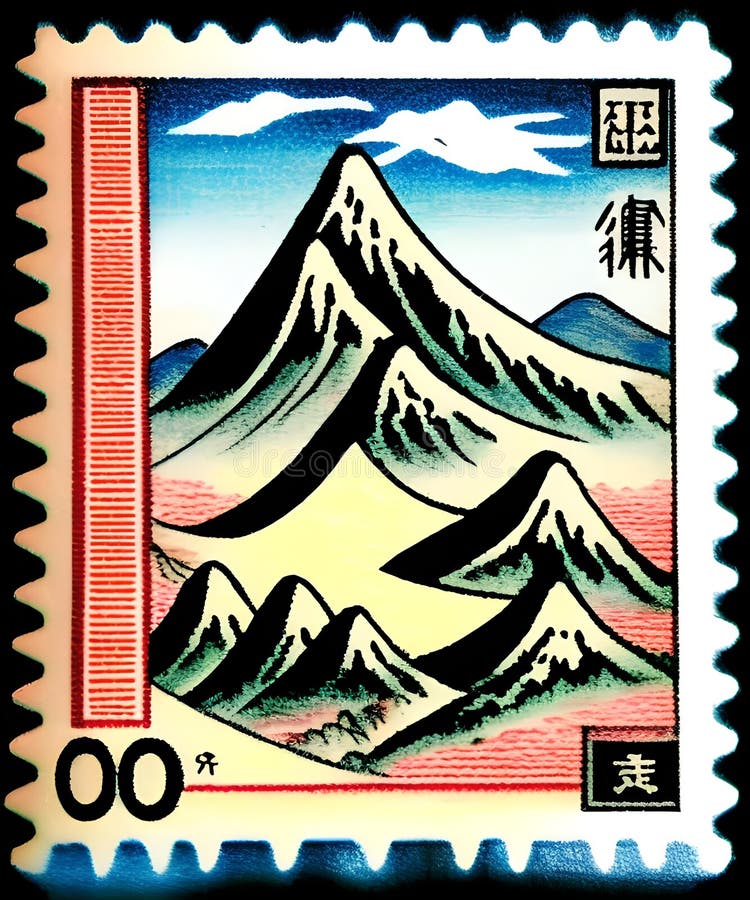 Traditional Japanese Post Stamp, Generative AI Illustration Stock ...