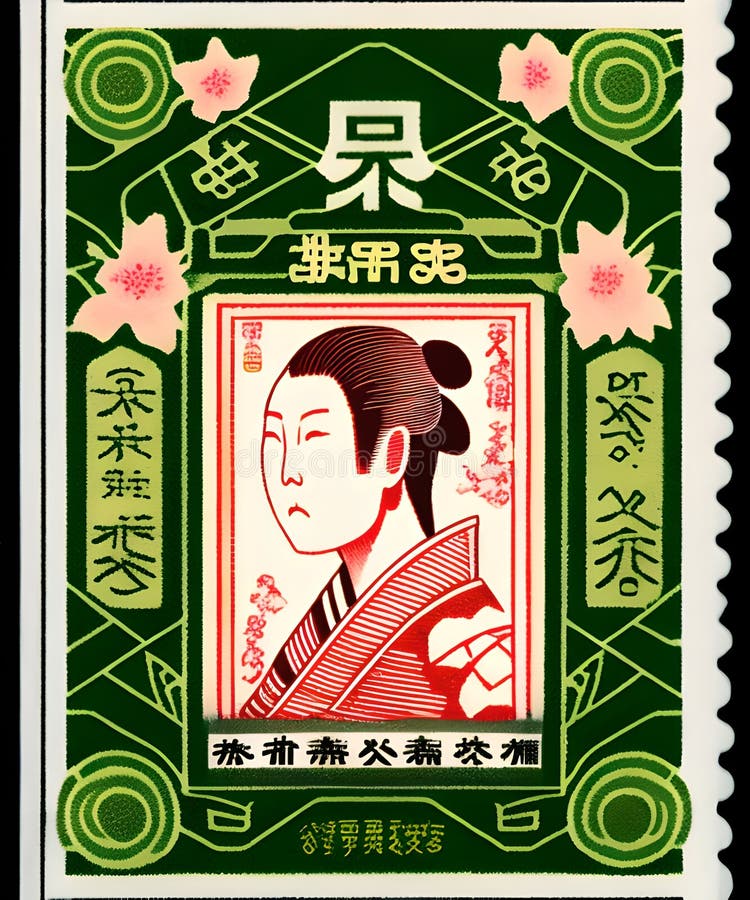 Traditional Japanese Post Stamp, Generative AI Illustration Stock ...