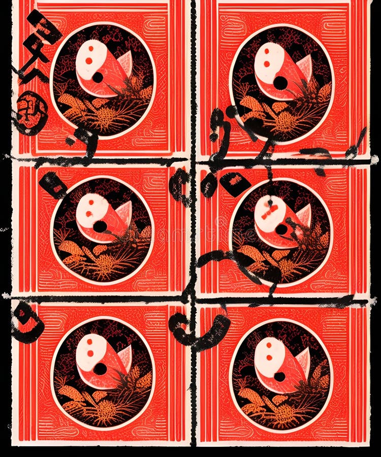 Traditional Japanese Post Stamp, Generative AI Illustration Stock ...