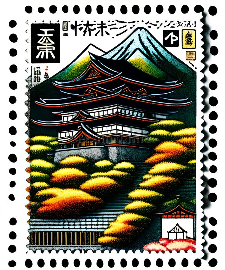 Traditional Japanese Post Stamp, Generative AI Illustration Stock ...