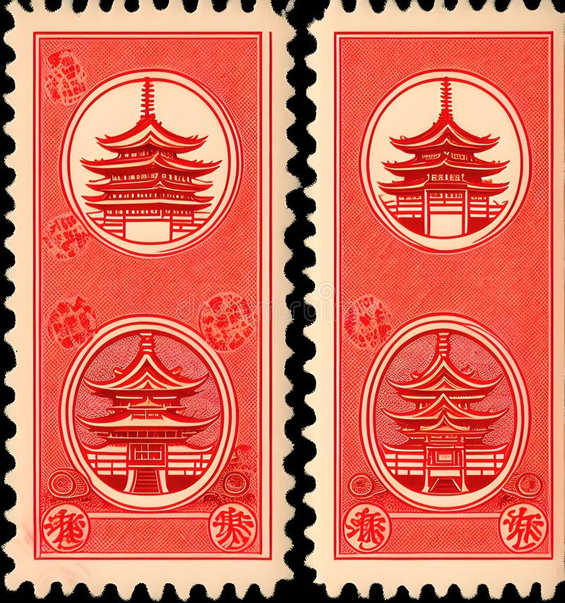 Traditional Japanese Post Stamp, Generative AI Illustration Stock ...