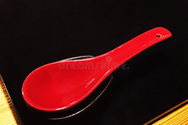 Japanese Miso Soup on a Red Bowl and Spoon Stock Photo - Image of ...