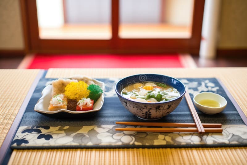 Traditional Japanese Setting, Miso Soup with Tatami Mat Stock Image ...