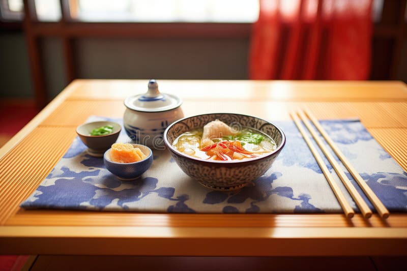 Traditional Japanese Setting, Miso Soup with Tatami Mat Stock Image ...