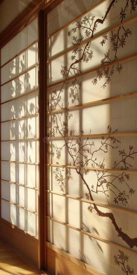 Traditional Japanese Shoji Screen on a Wall Backdrop Stock Illustration ...