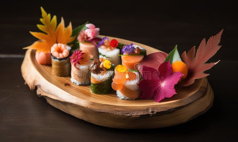 Traditional Japanese Sushi Arranged on Decorative Plate Stunning ...