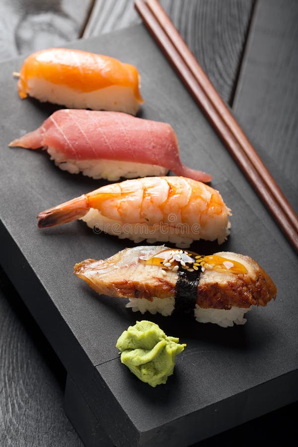 Traditional japanese sushi stock image. Image of chopstick - 63509989