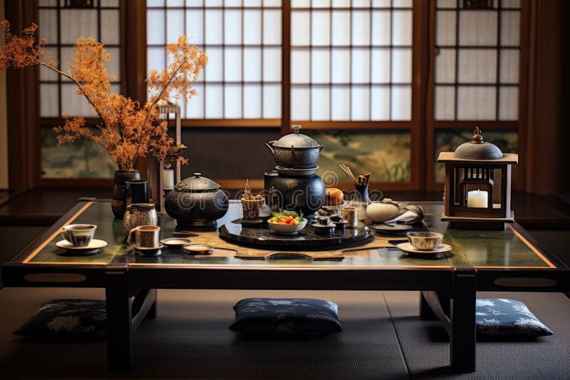 Traditional Japanese Tea Ceremony Set on a Table Stock Illustration ...