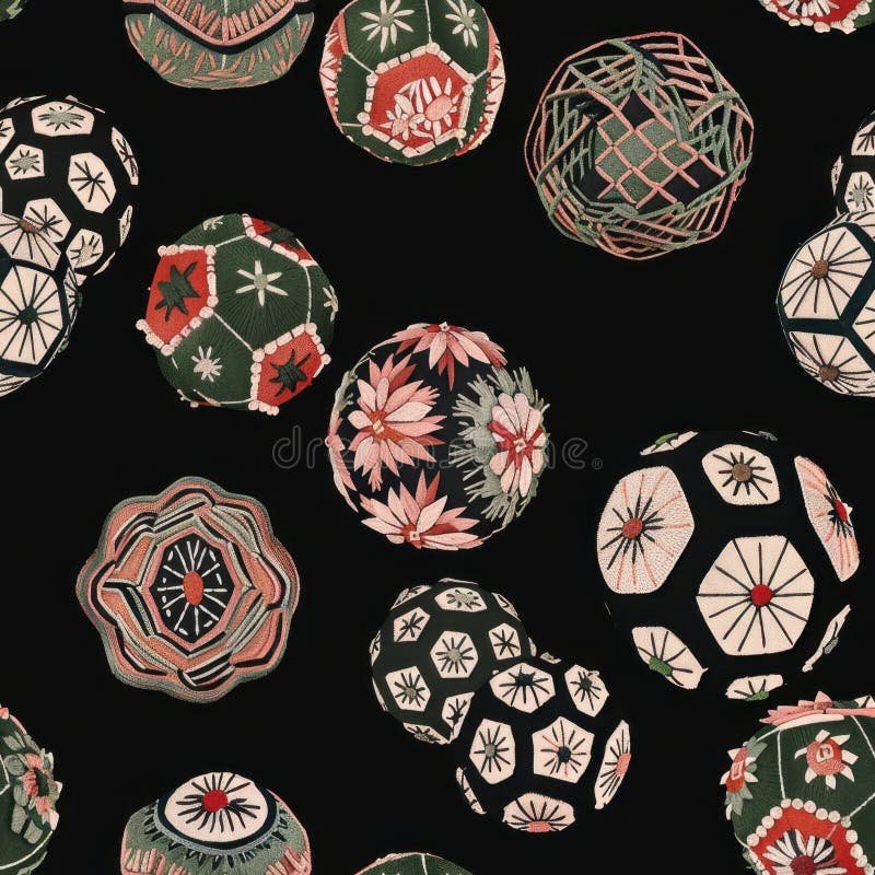 Traditional Japanese Temari Balls Pattern Textile Design Stock Photo ...
