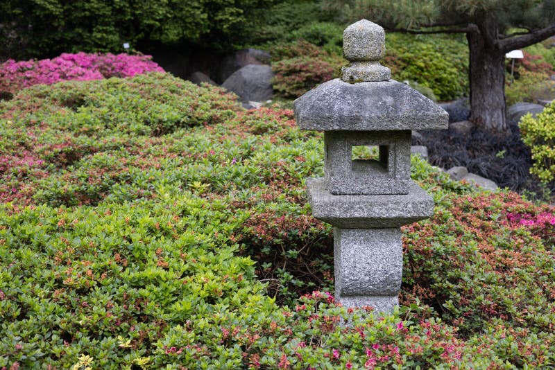Traditional Japanese Toro Lantern Made of Stone Placed in a Park Stock ...