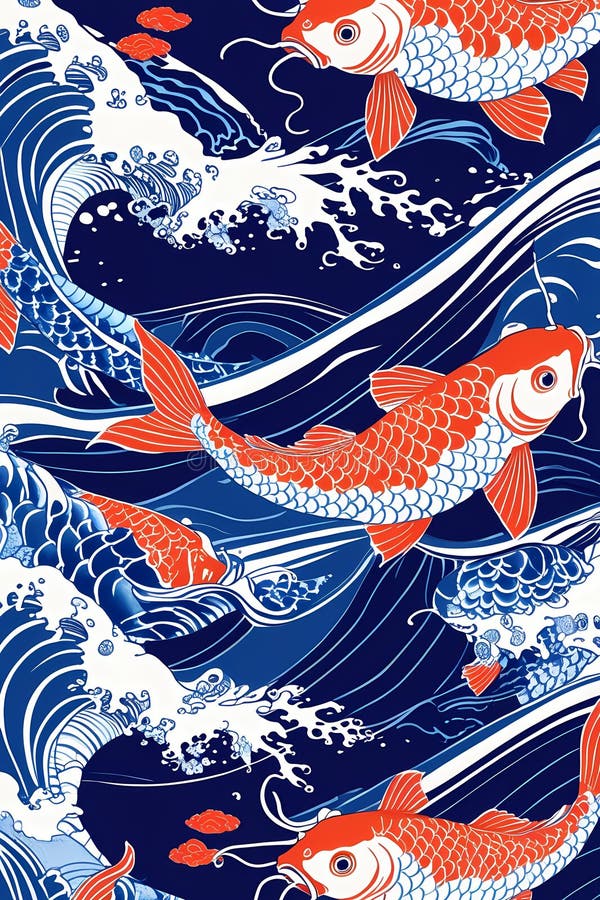 Traditional Japanese Wave Koi Fish Pattern Stock Photos - Free ...