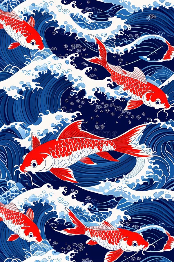 Traditional Japanese Wave Koi Fish Pattern Stock Photos - Free ...