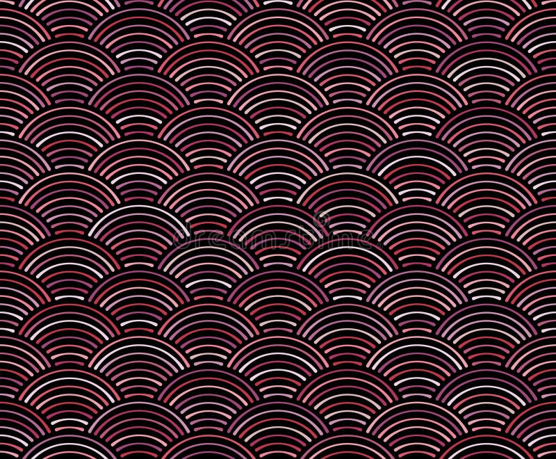 Traditional Japanese Wave Pattern with Colorful Arch Thin Lines in Pink ...