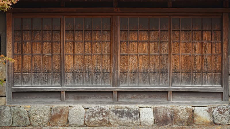 Traditional Japanese Wooden Window with Stone Base Stock Illustration ...