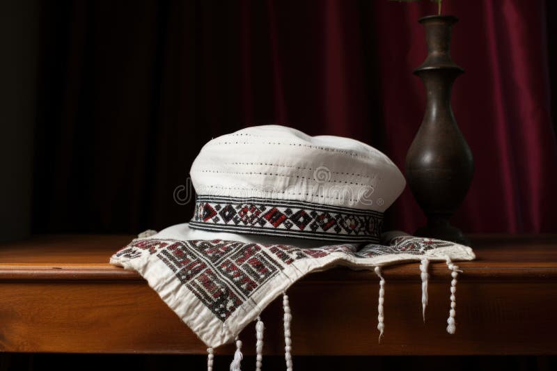 Traditional Jewish Hat Paired with a White Tallit Stock Photo - Image ...