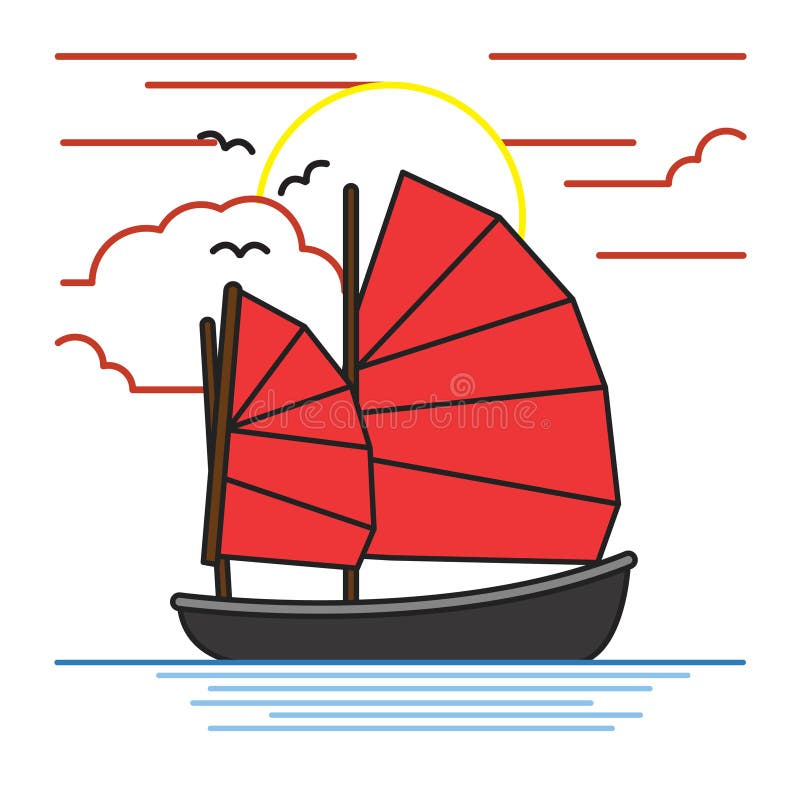 Traditional Junk Ship. Vector Illustration Decorative Design Stock ...