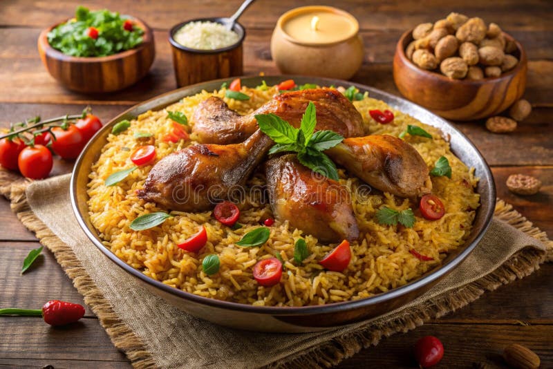 Traditional kabsa rice stock illustration. Illustration of meat - 363705108