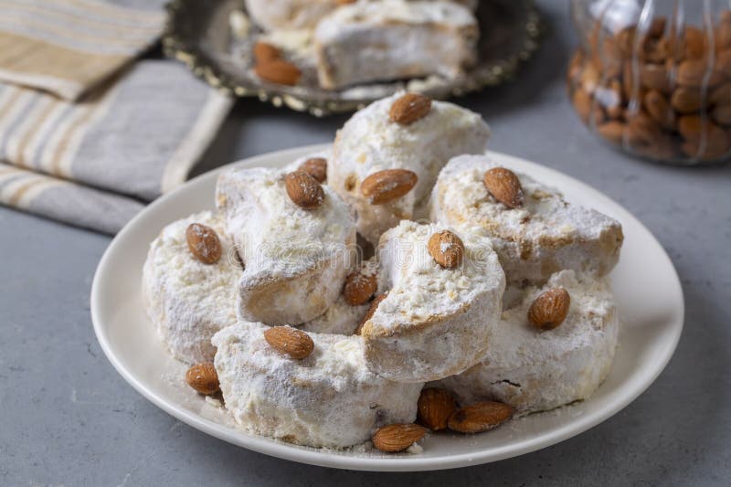 Traditional Kavala Cookies with Almond Stock Image - Image of food ...