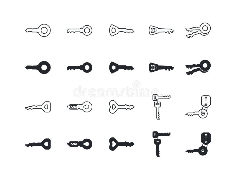 Traditional Key Set and Key Rings Outline and Field Icon Bundle Stock ...