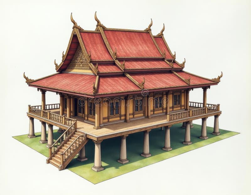 Traditional Khmer Architecture Elevated House Illustration Stock ...