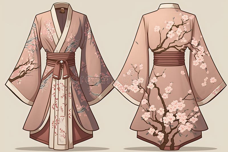 Traditional Kimono with Cherry Blossom Pattern. Generative AI Stock ...