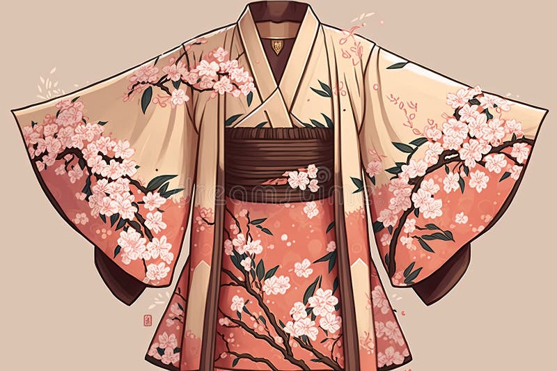Traditional Kimono with Cherry Blossom Pattern. Generative AI Stock ...