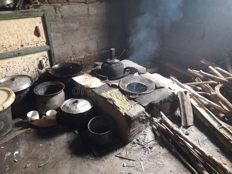 Traditional Kitchen on the Island of Java with a Stone Stove and Fuel ...