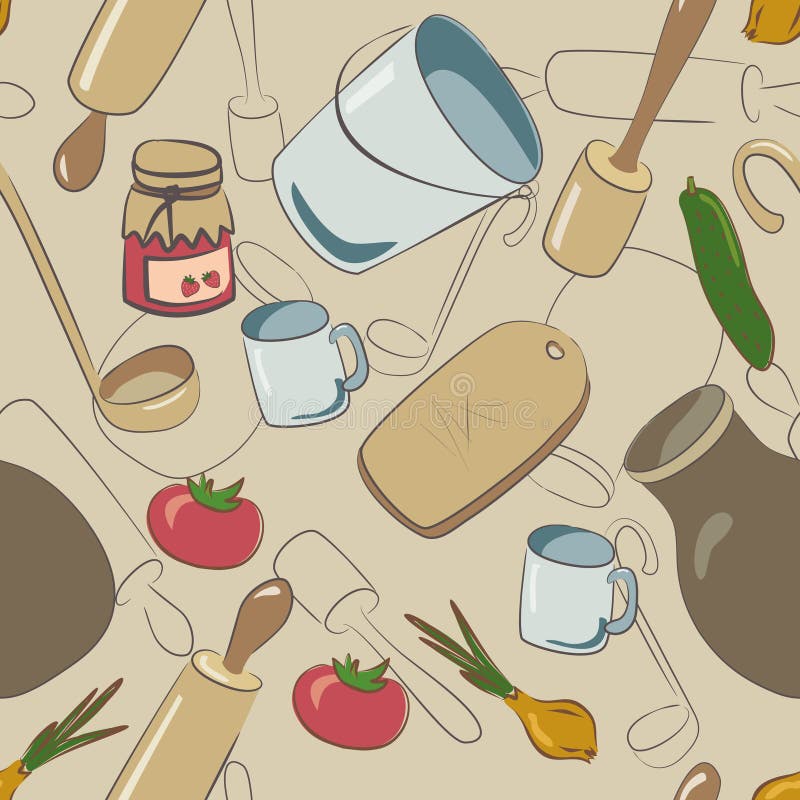 Traditional Kitchen Seamless Pattern Stock Vector - Illustration of ...