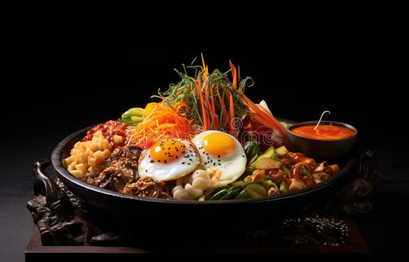 Traditional Korean Dish Bibimbap with Fried Egg in a Bowl. Stock Image ...