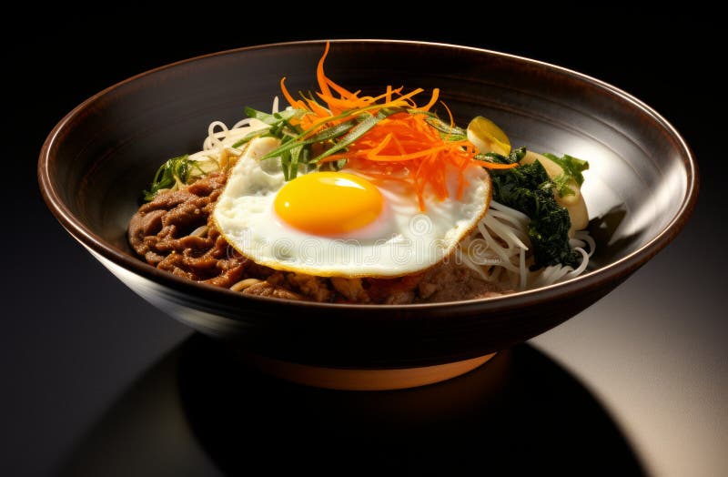Traditional Korean Dish Bibimbap with Fried Egg in a Bowl. Stock Image ...